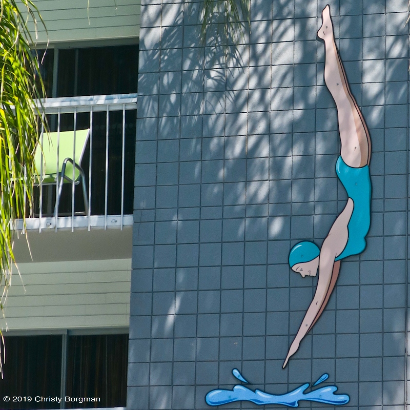 September 7, 2019 Pool side art at the Sportsmen’s Lodge Hotel in ...